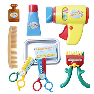 9 Piece Pretend Play Barber Shop Toy Hair Salon Playset for Kids ...