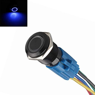 Etopars Black Case 16mm Blue Angel Eye Symbol LED 12V Push Button Metal ...