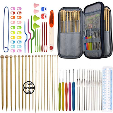 Bamboo Knitting Needles Set 36pcs Carbonized Afghan Needles 5pieces ...