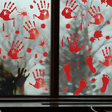 Pawliss Halloween Window Clings Decals Decor Bloody Handprint Footprint ...