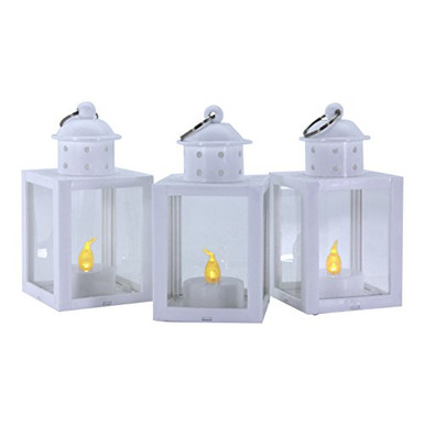 3 Pack-Mini LED Lanterns With Flickering Flame Effect - 5" Tall - White ...