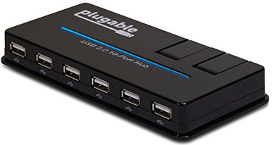 Plugable USB 2.0 10-Port High Speed Hub with 20W Power Adapter Two Flip ...