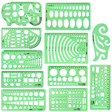 Arroyner 11 Pieces Drawings Templates Geometry Rulers Plastic Shape ...