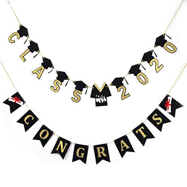 Gold Glitter Sign Congrats Class of 2020 Graduation Banner Pre Strung ...