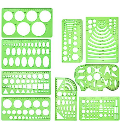 9 PCS Drawing Templates Plastic Rulers Multi-Function Measuring Rulers ...