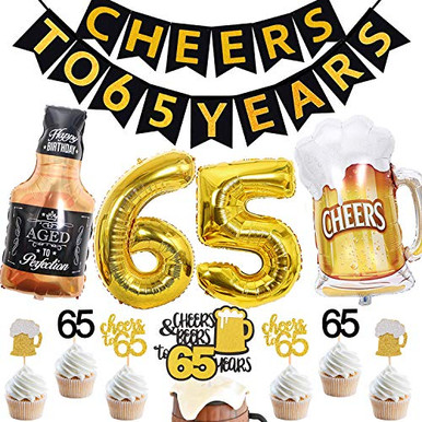 65th Birthday Decorations for Men/Women - Cheers to 65 Years Banner ...