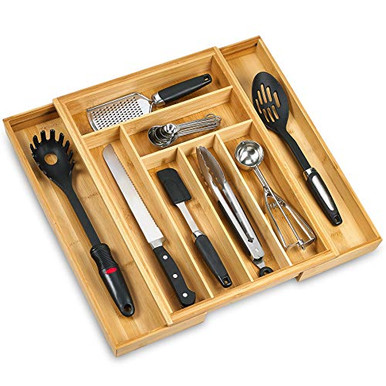 Expandable Drawer Utensils Organizer 100 Bamboo Large Adjustable Wood ...
