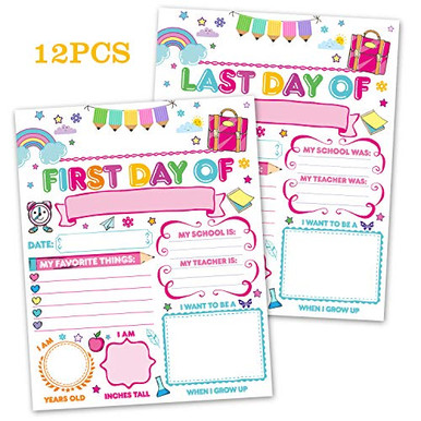12 Pink First and Last Day of School Interview Signs, Back to School ...