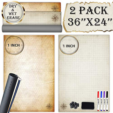 Battle Grid Game Mat - 2 Pack 24"x36" Vinyl Game Mats - Table Top Role ...