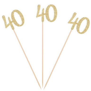 Pack of 10 Gold Glitter 40th Birthday Centerpiece Sticks Number 40 ...
