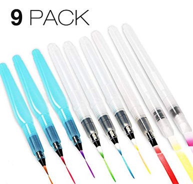Water Coloring Brush Pens, Set of 9 Aqua Painting Brushes for Water ...