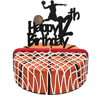 Basketball Cake Topper Glittery Happy 12th Birthday Basketball Cake ...