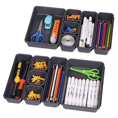 Set of 12 Interlocking Desk Drawer Organizer Tray Dividers Plastic ...