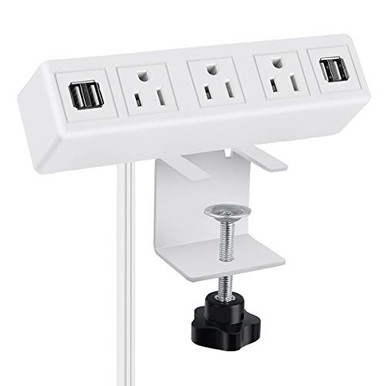 3 AC Outlet Desk Clamp Power Strip White, Desk Mount USB Charging Power ...