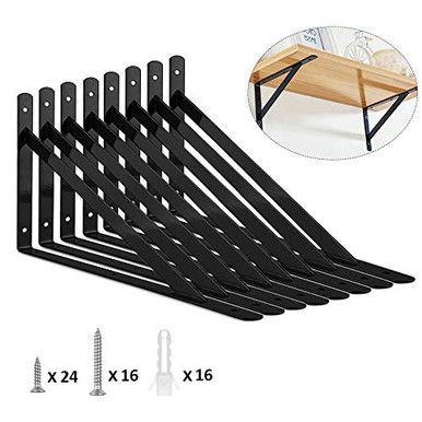 ORIGA 8 Pack 12" shelf brackets, Heavy Duty Black Floating Shelve ...