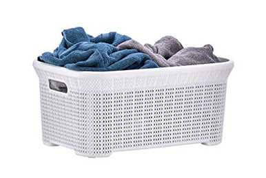 Superio Laundry Basket Knit Style, White 40 Liter Laundry Bin for Dirty ...