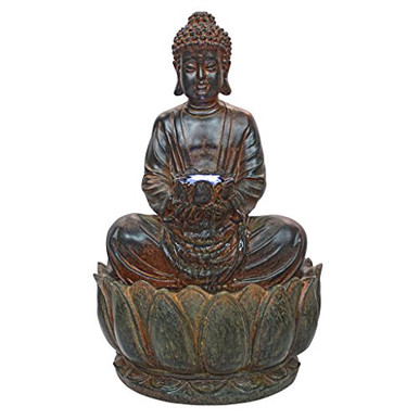 Asian Decor Water Fountain with LED Light Endless Serenity Buddha ...