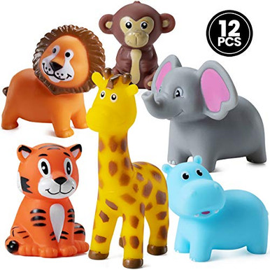 Mini Squeezable Zoo Animals 12 Pack Vinyl Safari Jungle Animals Squirt ...