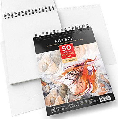 Arteza 8X10 Drawing Pad 50 Pages Spiral Bound Artist Drawing Book Durable Acid Free Sketch Paper ...