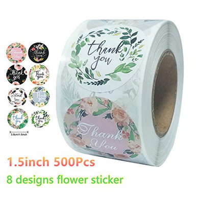 Floral Thank You Sticker Roll 8 Different Designs, 1.5inch Round ...