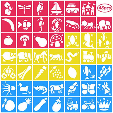 48 PCS Painting Stencil Plastic Drawing Spraying Templates for Kids ...