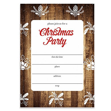 Rustic Wood Christmas Party Invitations with Envelopes Pack of 25 ...