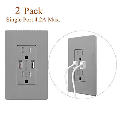 (2 Pack, Gray) USB Outlets Receptacles 4.2 Amp High Speed Electrical ...