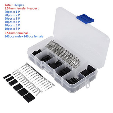 Dupont Connector Kit, 370pcs 2.54mm Pitch 1-6 Pin with Male/Female Pin ...