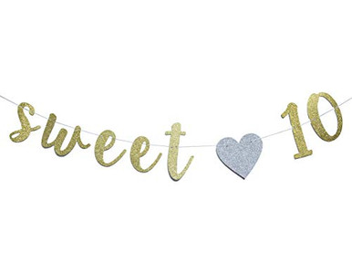 Sweet 10 Banner Gold Glitter with Heart for 10th Birthday Party ...