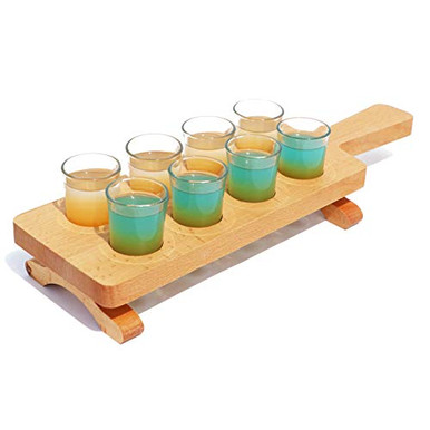 Tequila Flight Paddle with glasses Set of 8 Thick Wooden Serving Base ...