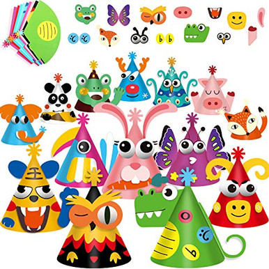 14 Pieces Party Cone Hats Kit DIY Animal Paper Hats with for Birthday ...