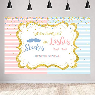 Gender Reveal Staches or Lashes Backdrops 5x3ft Pink or Blue Striped ...