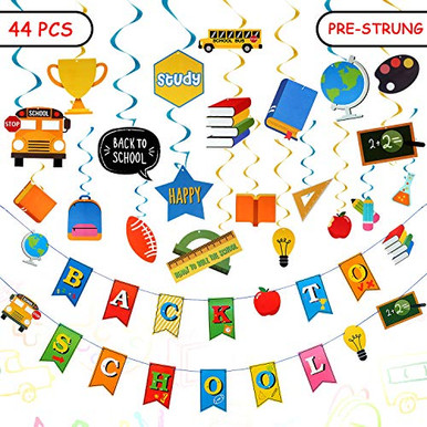 44 Pcs Back to School Decorations Welcome Back Banner Hanging Swirl ...
