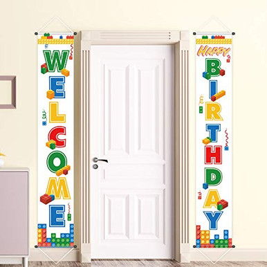 Building Blocks Banner Brick Birthday Party Decoration Set Building ...