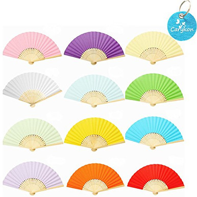 Carykon 12 Pack Hand Held Fans Paper Bamboo Folding Fans for Church ...