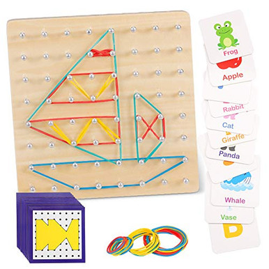 FANKUTOYS Wood Geoboard Graphical Educational Toys with Rubber Tie and ...