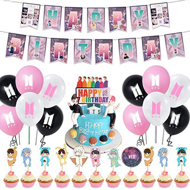 BTS Birthday Party Supplies Pack Includes BTS Banner Cake Topper 24 ...