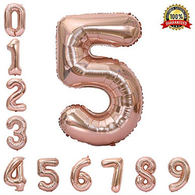 40 Inch Large Pink Number 5 Balloons,Foil Helium Digital Balloons for ...