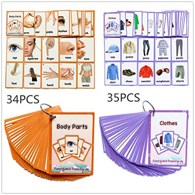 Richardy Body Parts Clothes 2 Sets of English Flash Cards Kids Pocket ...