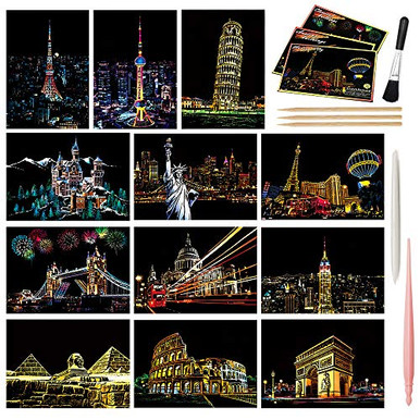 M MUGIT Magic Scratch Art Paper Mini Envelope Postcard Rainbow Night ...