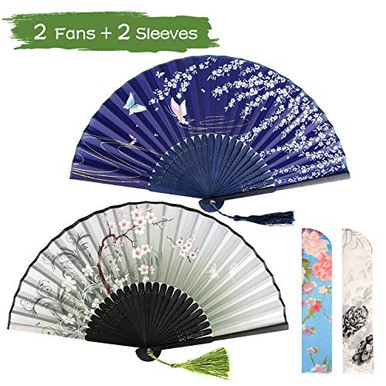 Hand Fans for Women 2 Pcs Silk Hand Fans with Vintage Retro Style ...