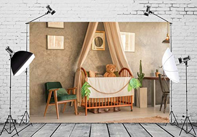 BELECO 7x5ft Childroom Backdrop Spacious Apartment Area with Crib and ...