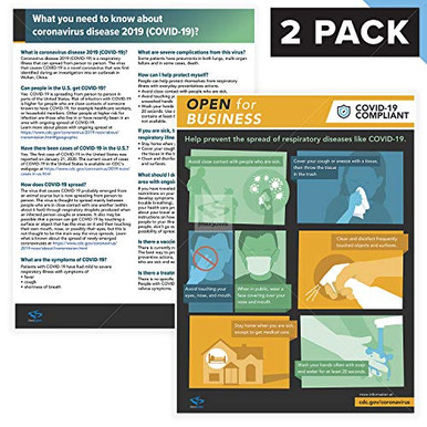 CDC COVID 19 Coronavirus Workplace Posters 2 Styles Included Open For ...
