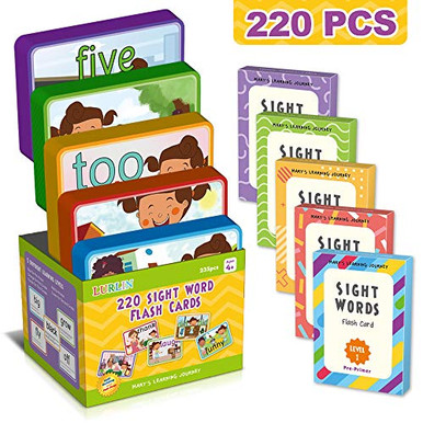LURLIN Sight Words Flash Cards Set of Learning Word 220 English ...
