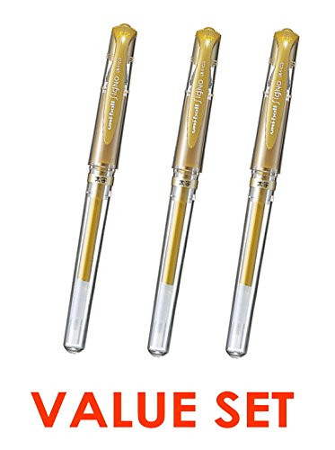 Uni Ball Signo Gel Ink Pens -Medium Point 1.0mm-Gold Ink-value Set of 3 ...