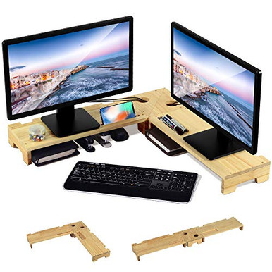 Wood Monitor Riser 2 Shelf Monitor Stand Desktop Screen Stand for Dual ...