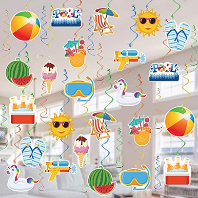 Tifeson Summer Pool Party Hanging Swirls 36Pcs Pool Birthday Party ...
