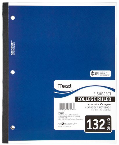 Mead Notebook 3 Subject College Ruled Paper 132 Sheets 11" x 8-1 2 ...
