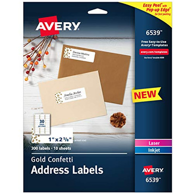 Avery Easy Peel Address Labels 1" x 2-5 8" Gold Confetti Design 300 ...