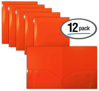 Extra Heavyweight Orange Plastic 2 Pocket Portfolio Folders 12 Pack ...